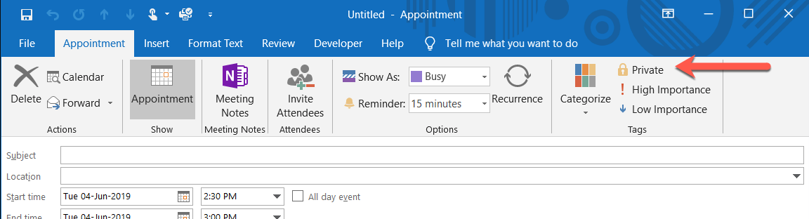 Outlook private meeting - bapri